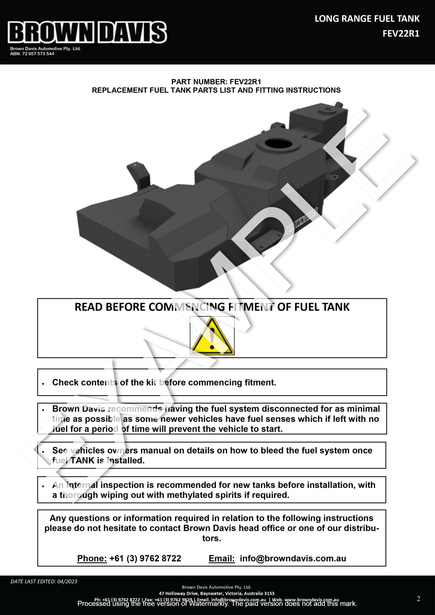 Ford Ranger Next-Gen (2022-present) Long Range Fuel Tank – Brown Davis ...