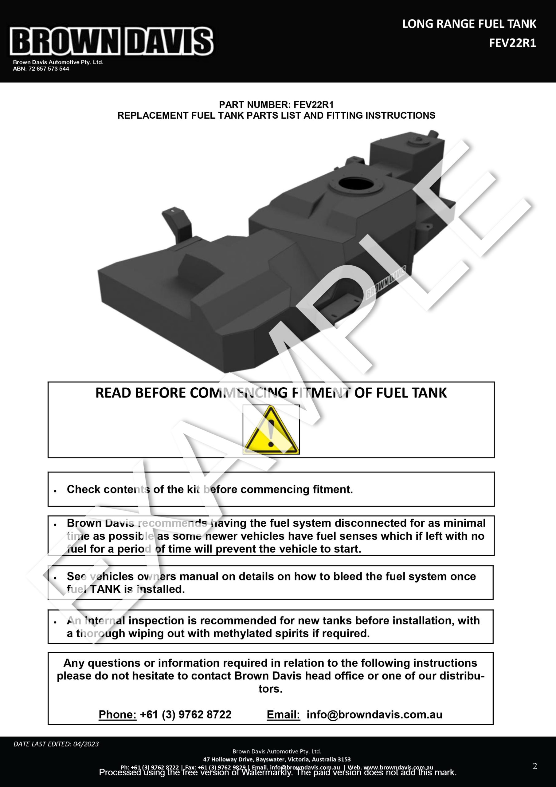 Ford Ranger Next-Gen (2022-present) Long Range Fuel Tank – Brown Davis ...